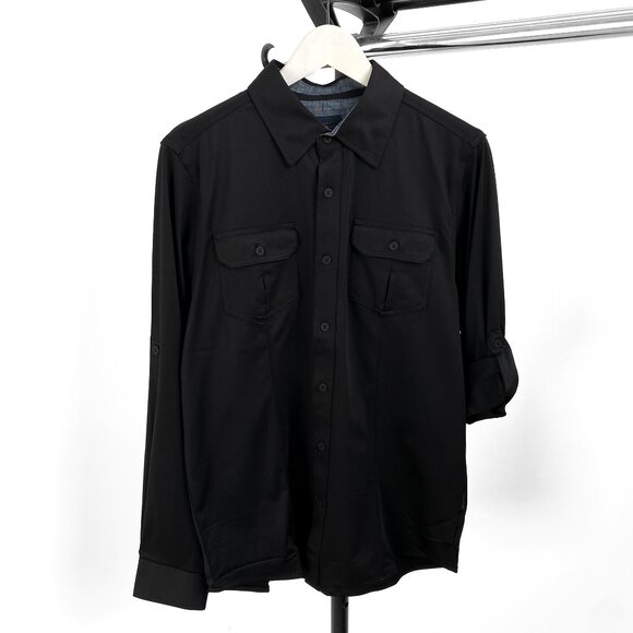 Marc Asher | Shirts | Marc Asher Mens Black Solid Dress Shirt Button ...